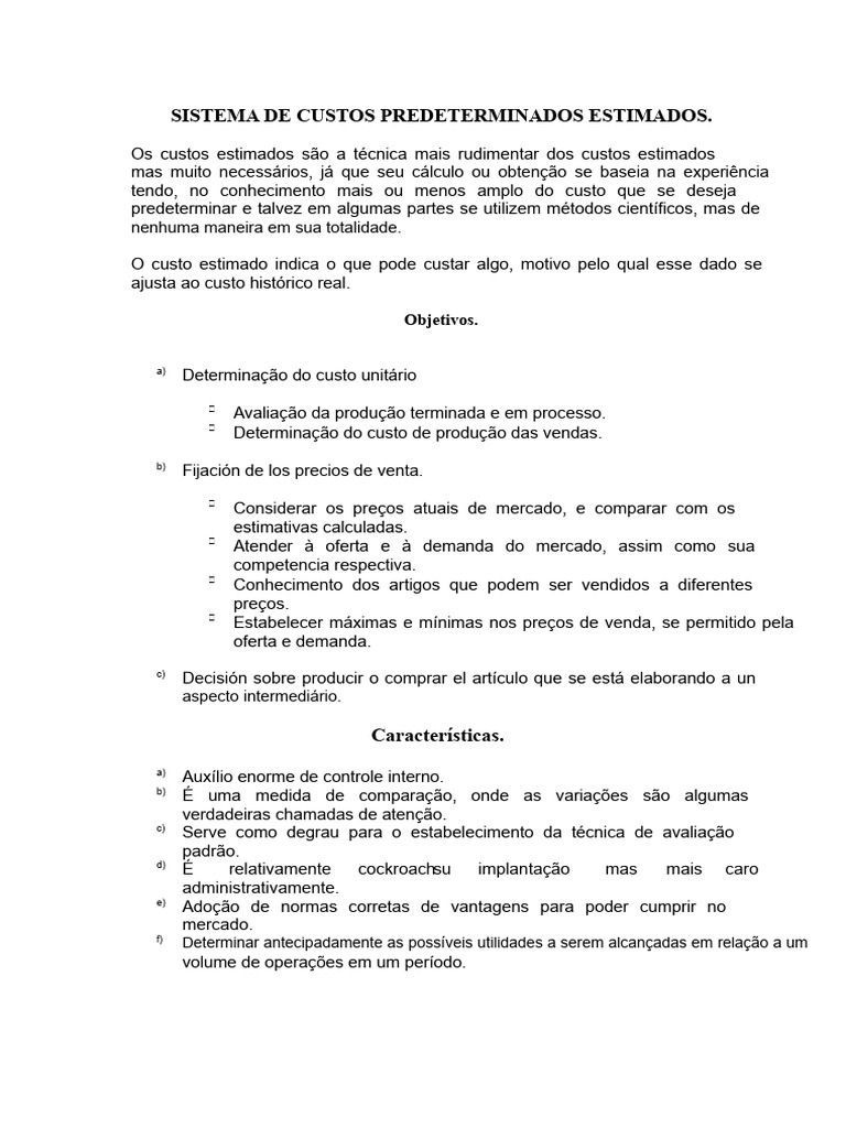 Sistema de Custos Predeterminados Estimados | PDF | Despesa | Mercado ...