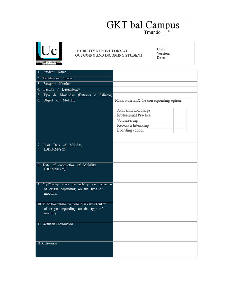 FORMAT REPORT OF STUDENT MOBILITY OUTGOING AND INCOMING | PDF