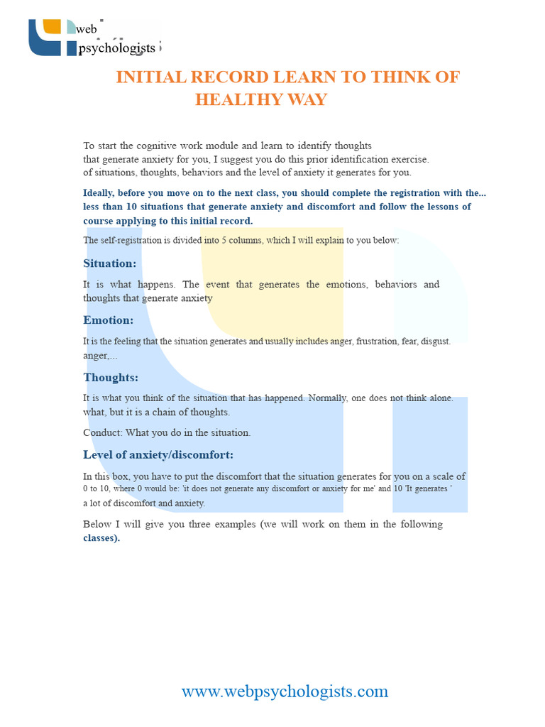 Situation Record Thinking Emotion Behavior | PDF | Thought | Anxiety