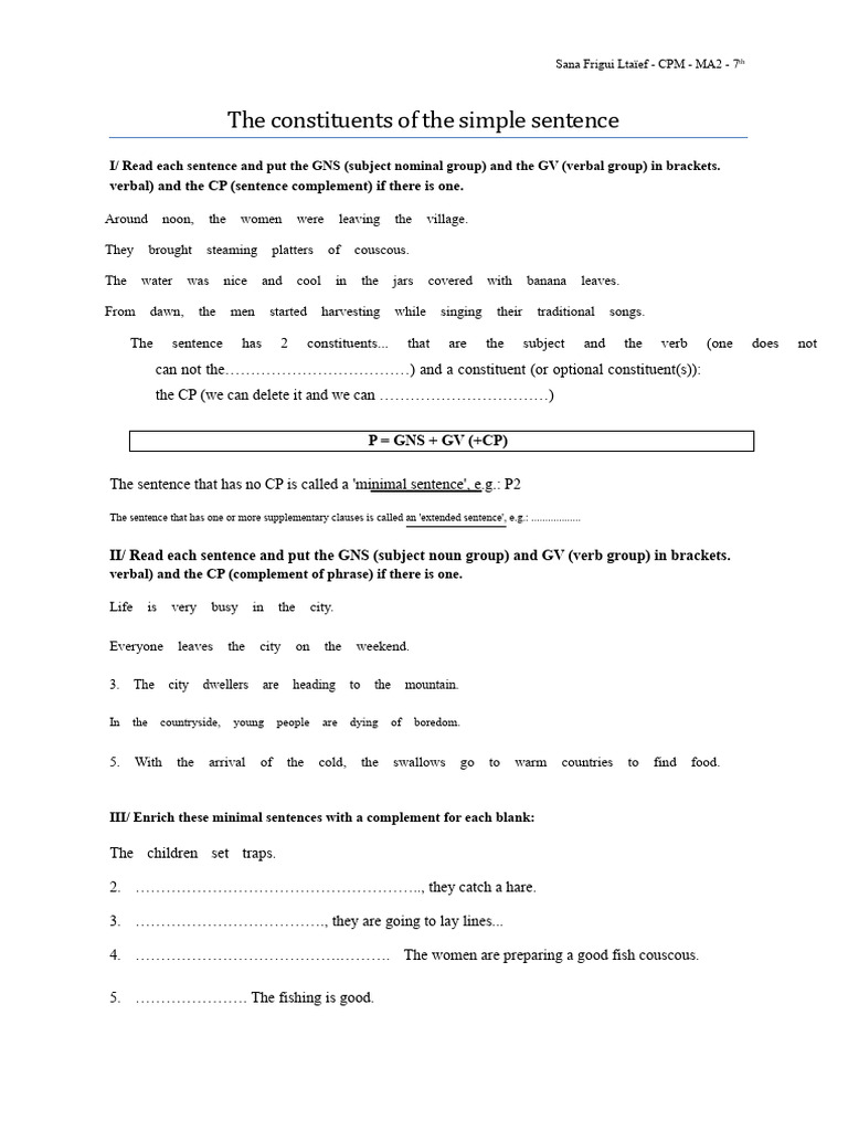 Simple Sentence Structure Exercises | PDF