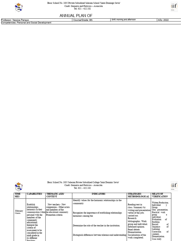 Annual Personal and Social Development Plan 9th GRADE - | PDF | Risk | Risk Management