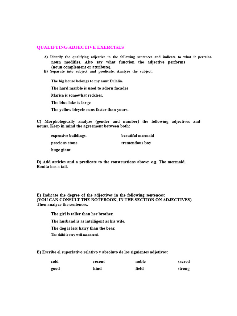 Qualifying Adjective Exercises Guide | PDF