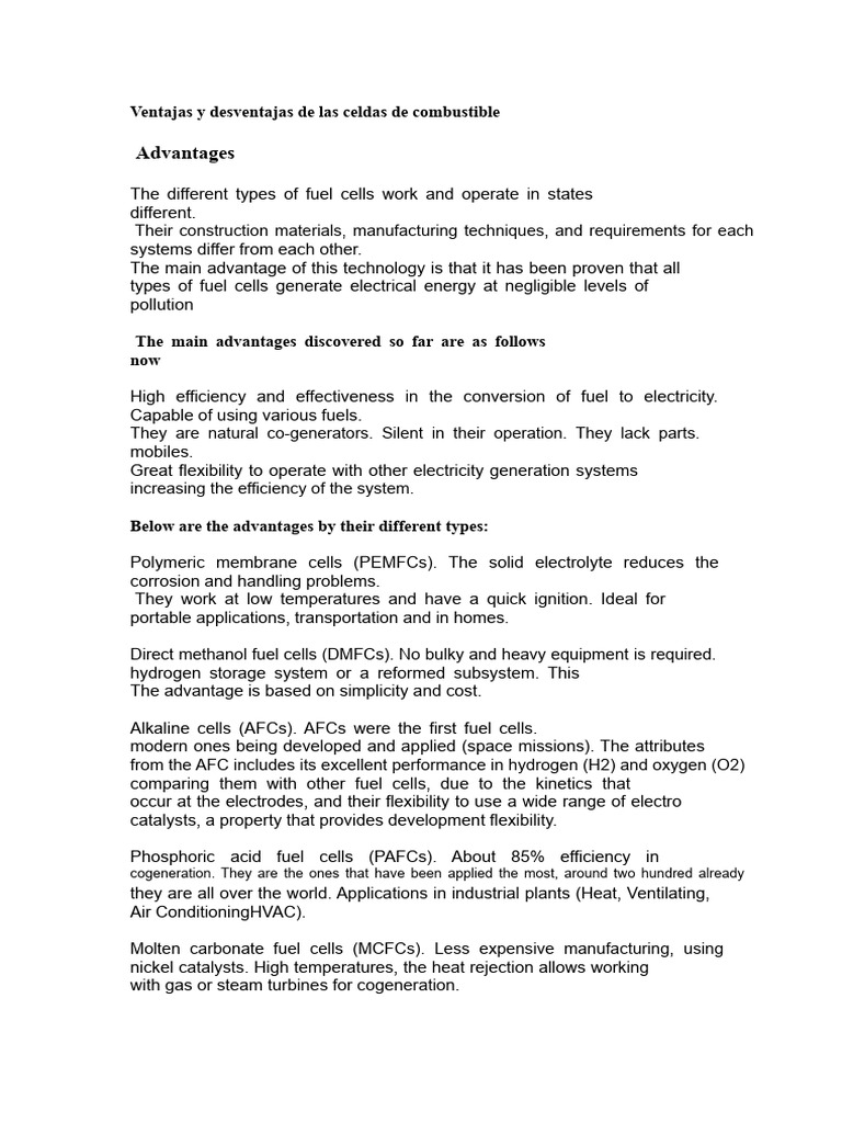 2 ADVANTAGES AND DISADVANTAGES OF FUEL CELLS | PDF | Fuel Cell ...