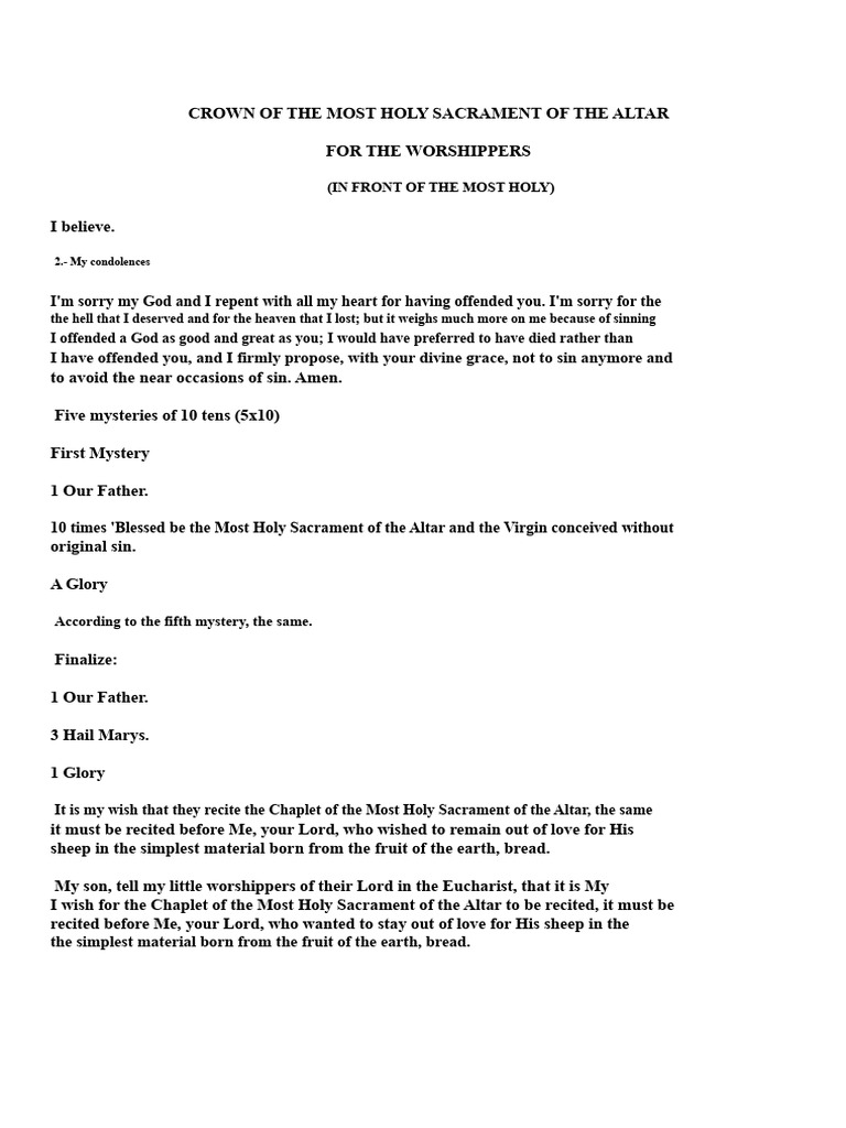 Chaplet of the Most Holy Sacrament | PDF | Rosary | Eucharist