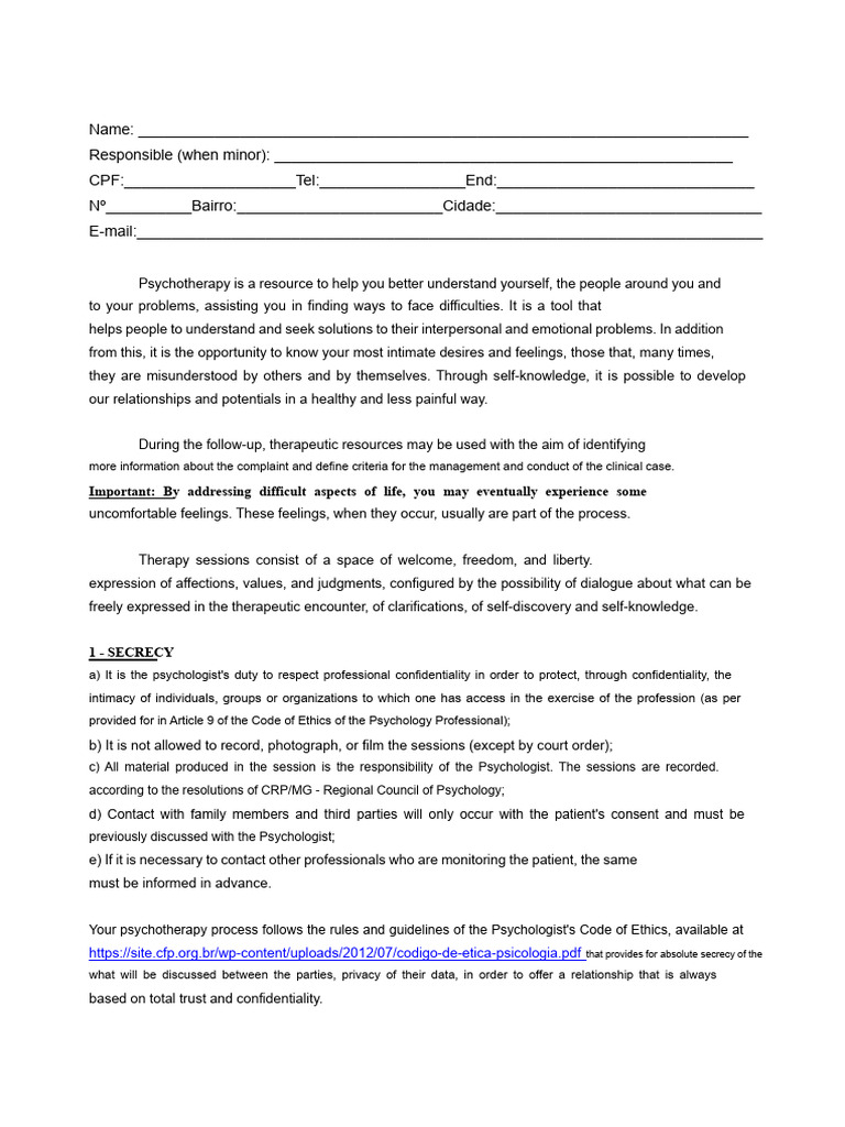 Therapeutic Contract Model | PDF | Psychotherapy | Behavioural Sciences