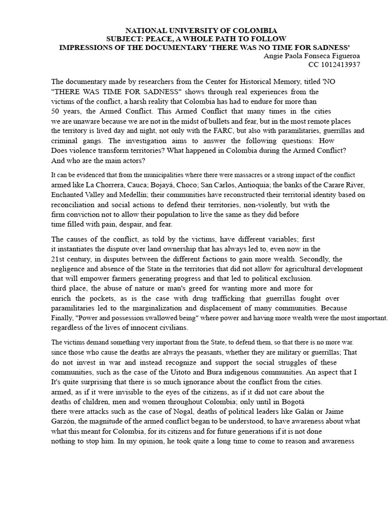 Documentary There Was No Time for Sadness.docx | PDF | Violence