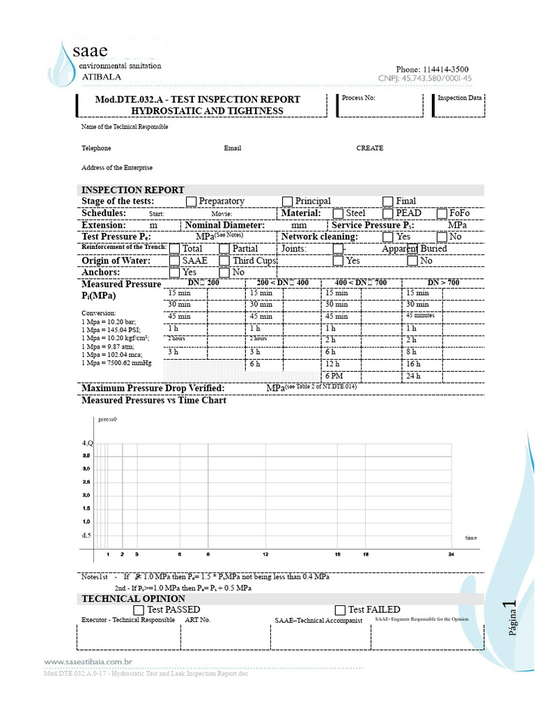 Mod.dte.032.a.0-17 - Report of Hydrostatic Test and Tightness ...