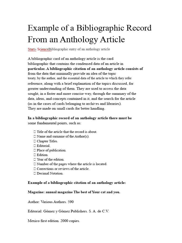 Example of A Bibliographic Entry For An Anthology Article | PDF