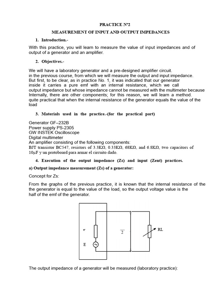 Input and output impedance measurements | PDF | Amplifier | Electrical ...