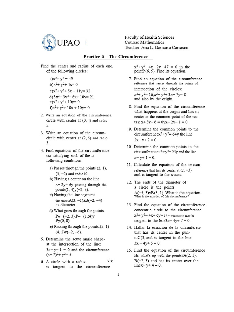 Practice 6 - The Circle | PDF | Geometric Shapes | Euclid