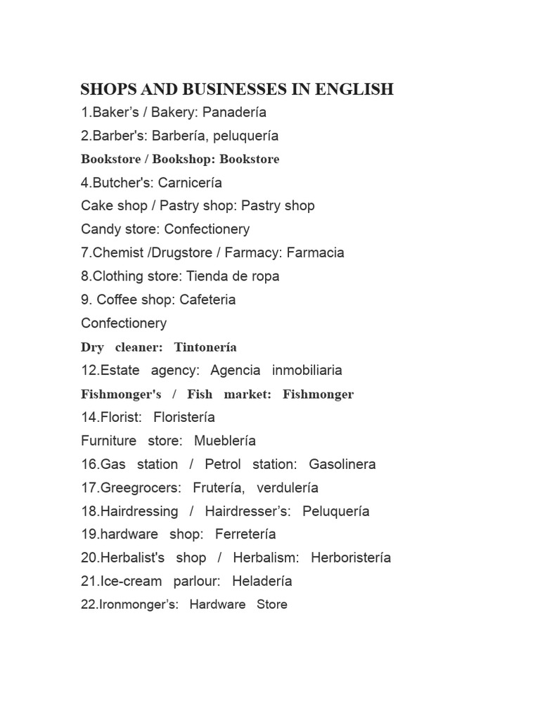 Stores and Shops in English | PDF