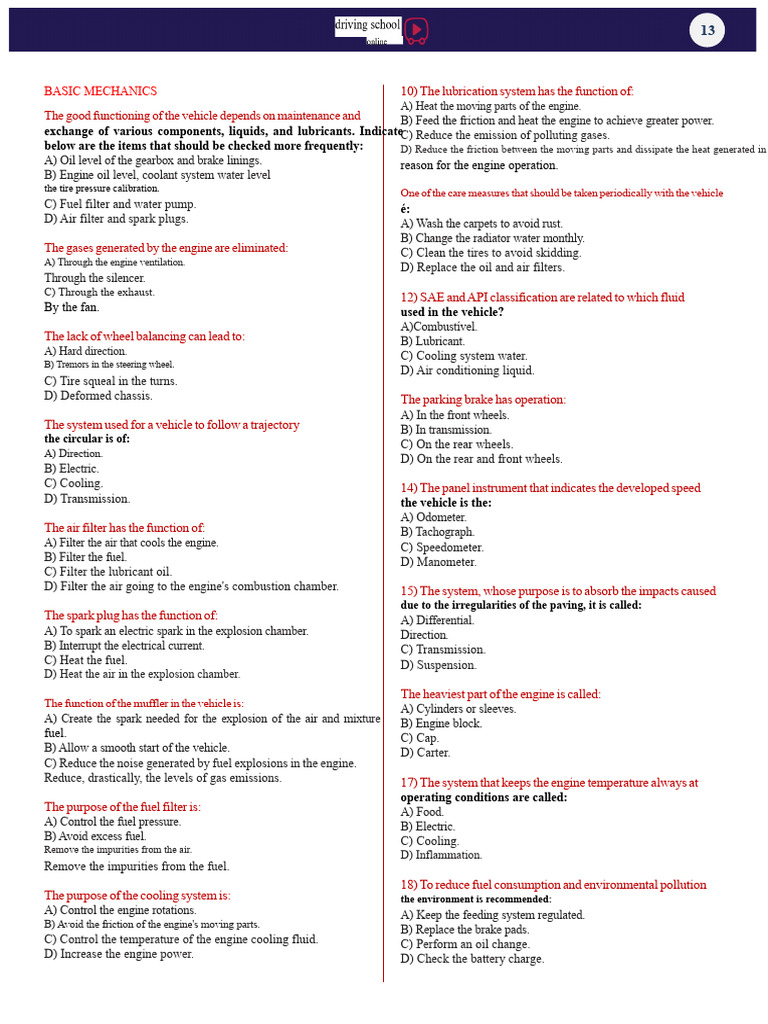 TEST - BASIC_MECHANICS | PDF | Engines | Motor Oil