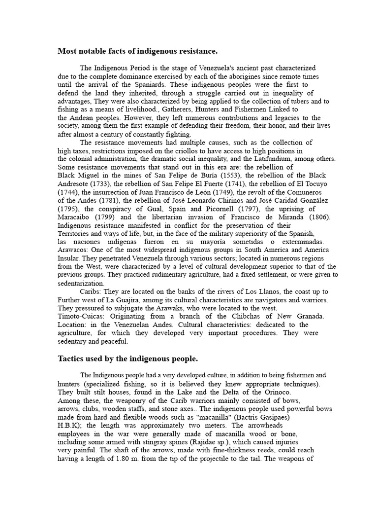 Most notable facts of indigenous resistance | PDF | Venezuela