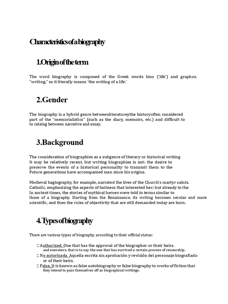 Key Features of Biographies Explained | PDF | Biography | Writing