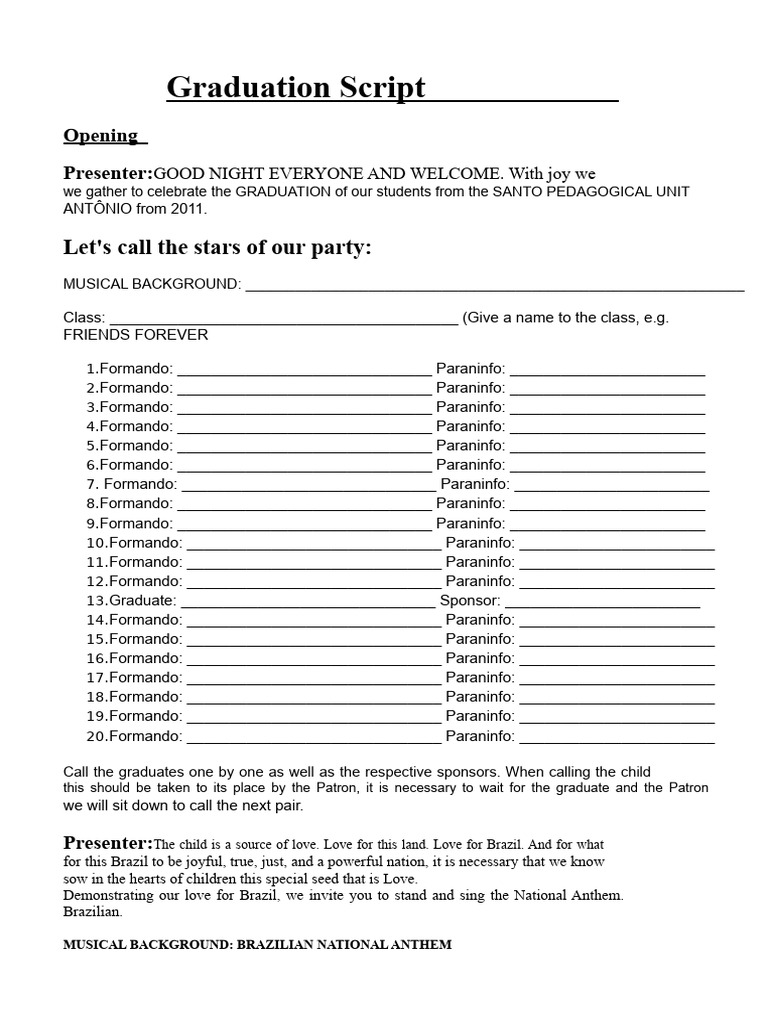 Santo Antônio Graduation Ceremony Script | PDF | Love | Gratitude