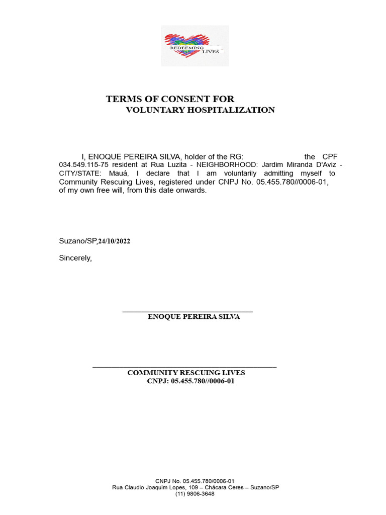 VOLUNTARY HOSPITALIZATION DECLARATION | PDF