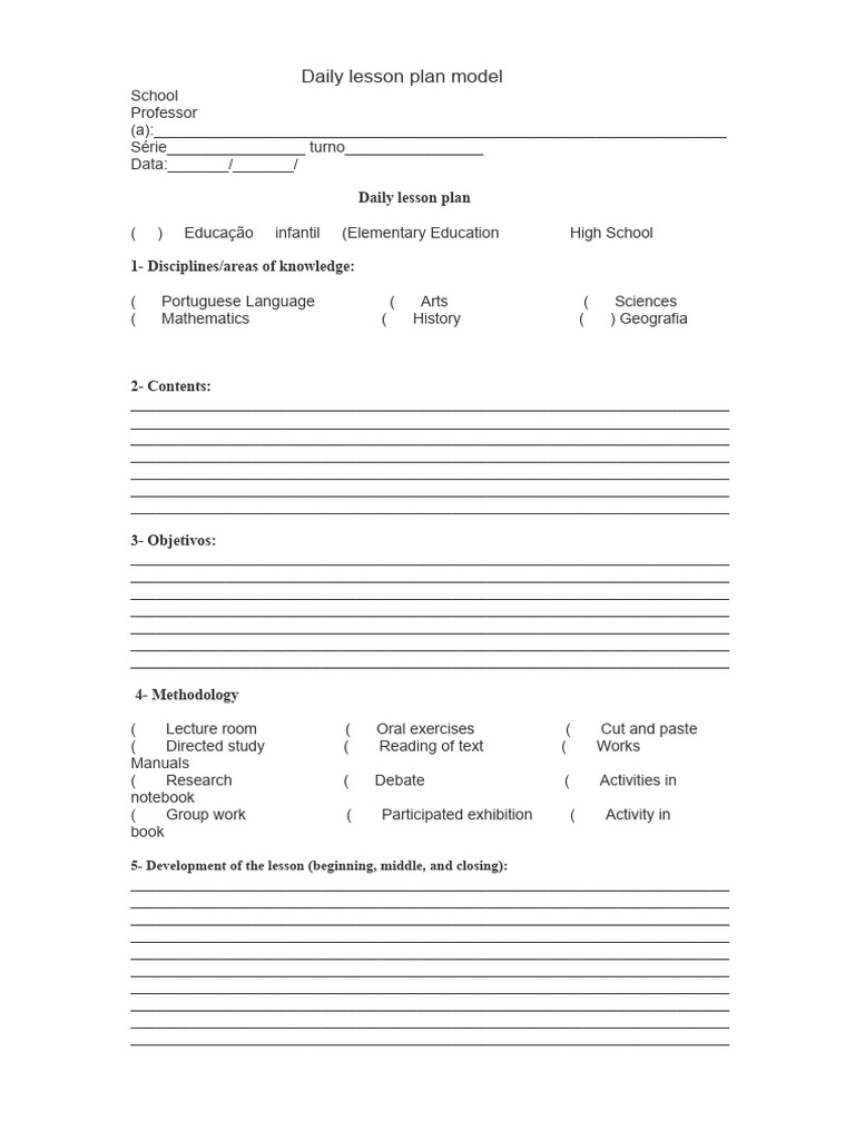 Daily Lesson Plan Template | PDF | Lesson Plan | Methodology