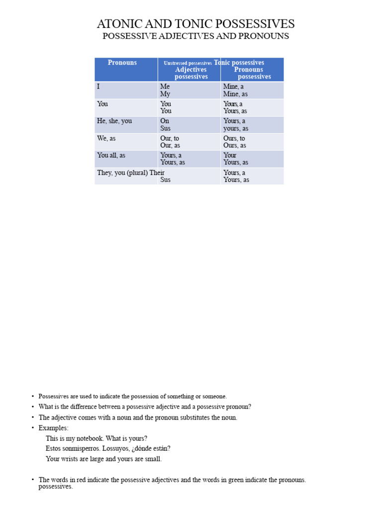 Unstressed and Stressed Possessives | PDF