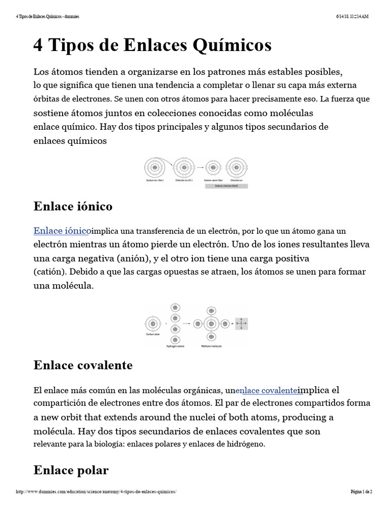 4 Tipos de Enlaces Químicos - Dummies | PDF | Enlace químico | Enlace ...