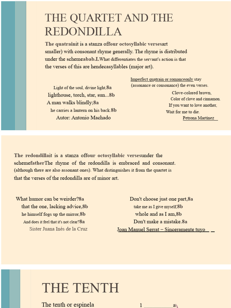 Quartet, redondilla, and decima | PDF | Rhyme | Poetics