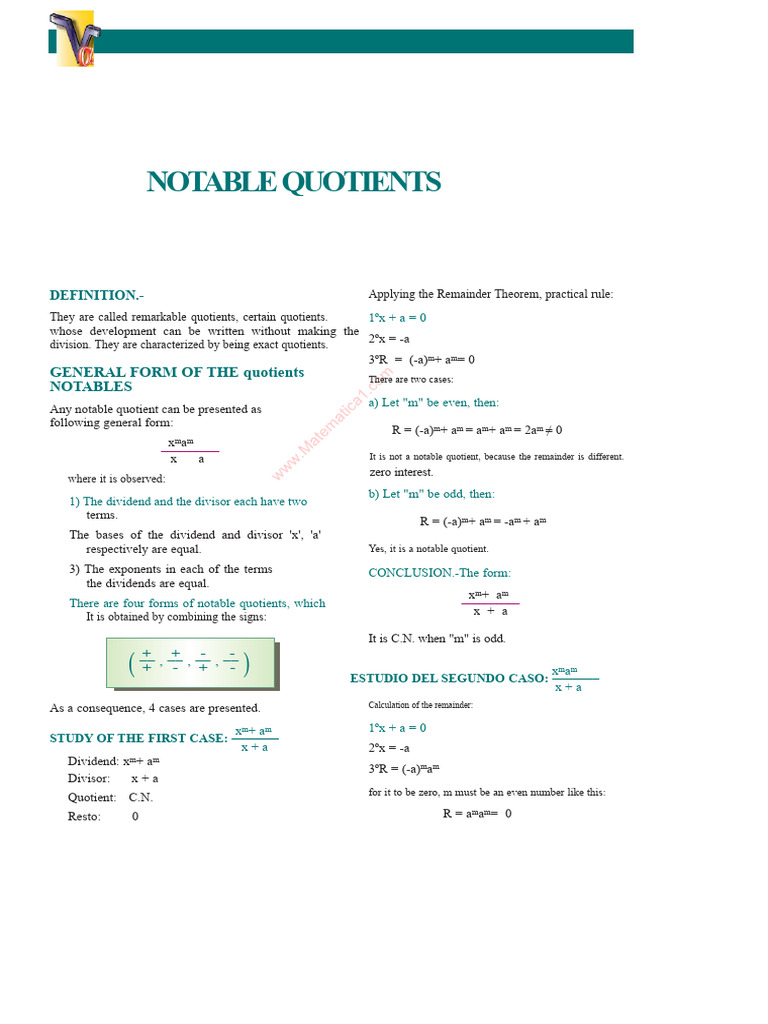 Understanding Notable Quotients in Algebra | PDF | Division ...
