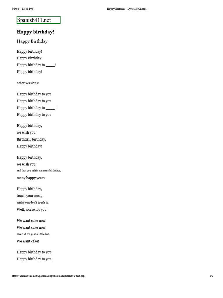 Happy Birthday Lyrics & Chords | PDF