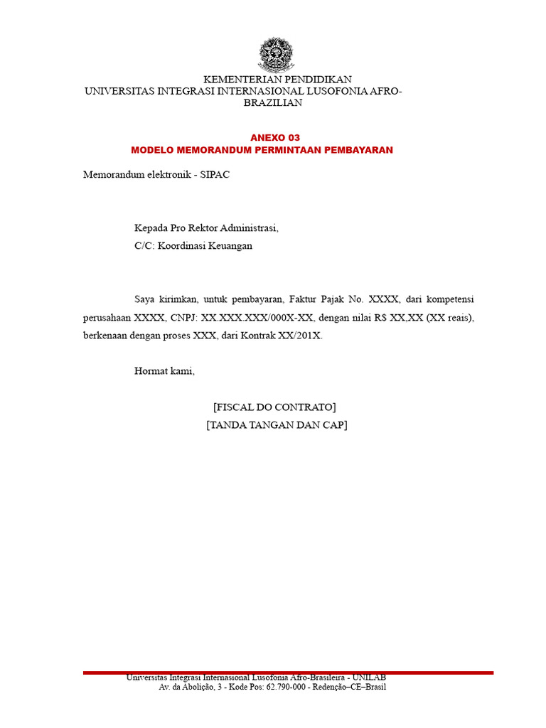 Lampiran 03 Model Memorandum Permintaan Pembayaran | PDF