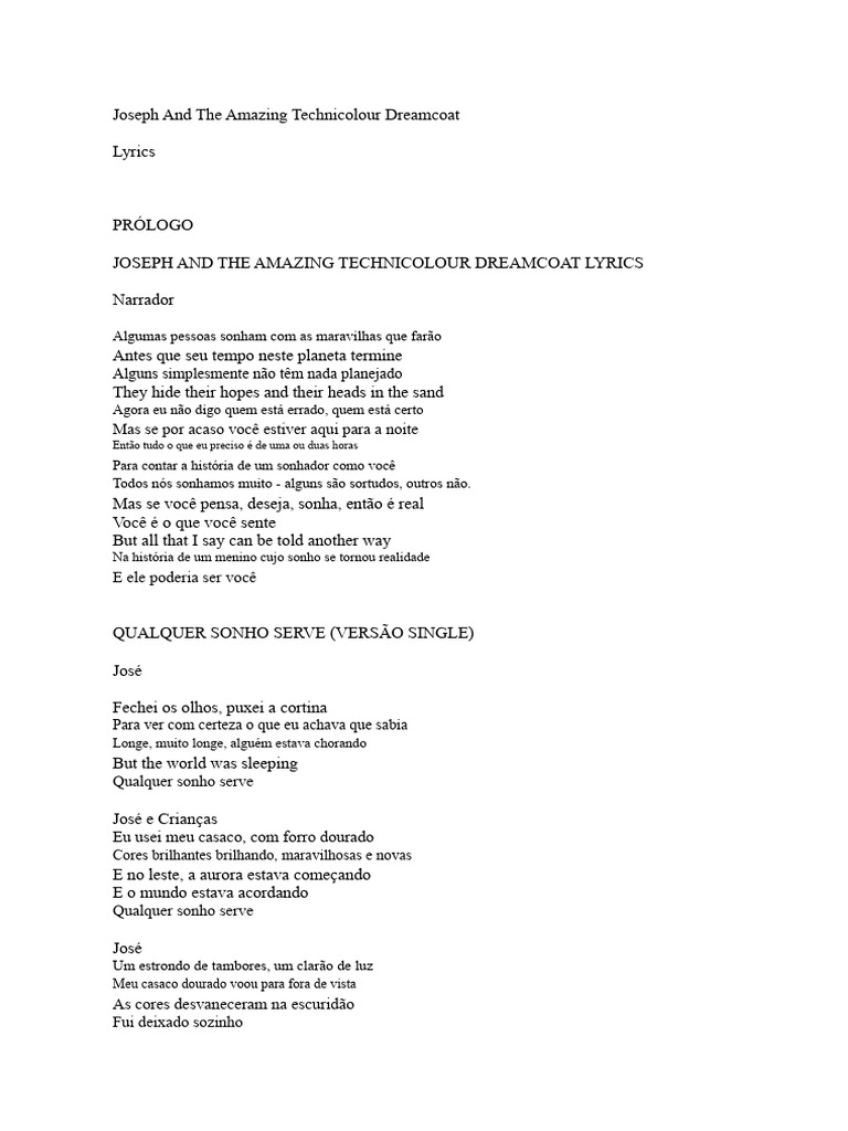 Letras de Joseph e o Casaco Colorido | PDF | Jacó