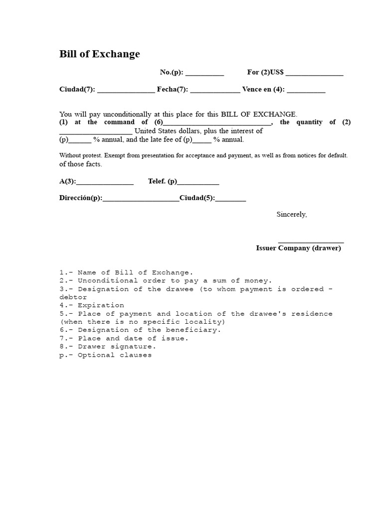 Bill of Exchange Template Guide | PDF | Negotiable Instrument ...