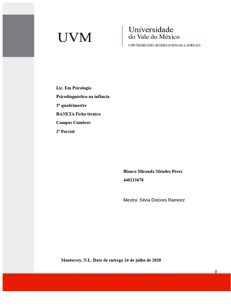 FICHA TÉCNICA Baneta | PDF | Cognição | Ciência cognitiva