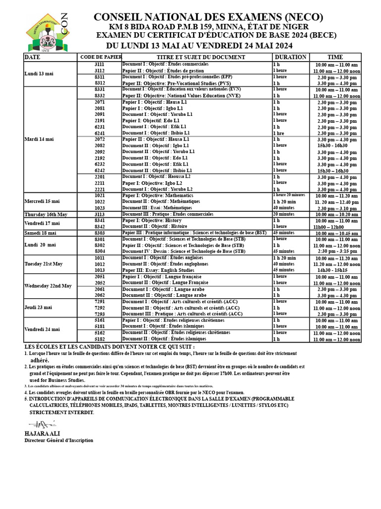 Calendrier BECE 2024 : Examens et Sujets | PDF | Informatique
