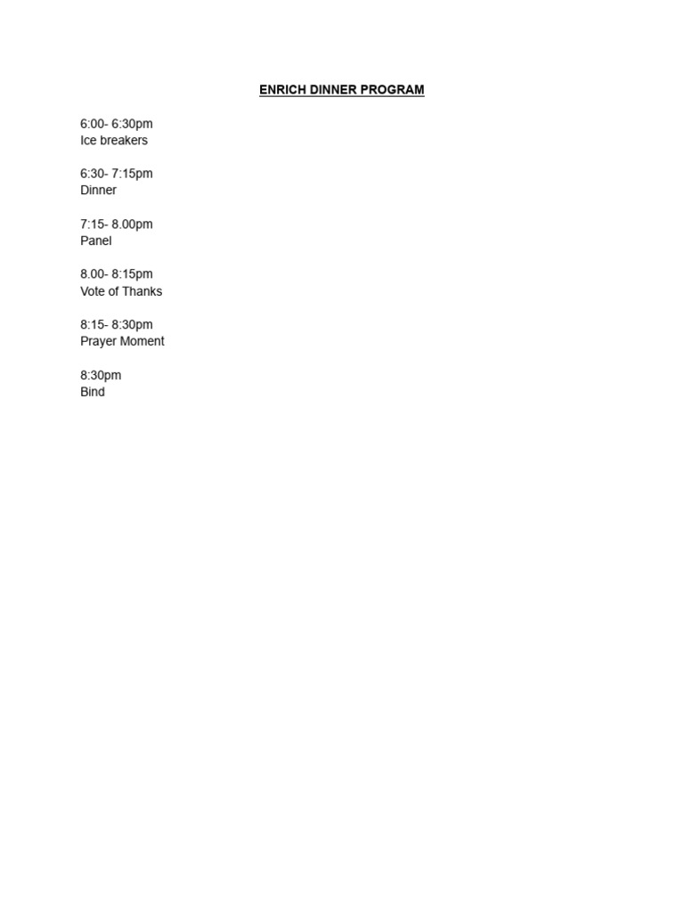 Enrich Dinner Program | PDF