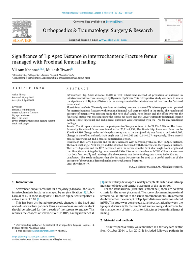 vikram tip apex distance | PDF | Hip | Orthopedic Surgery