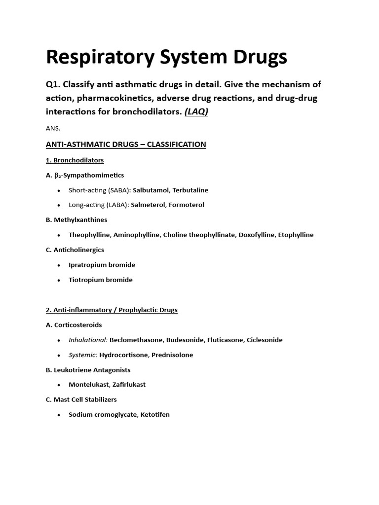 Anti-Asthmatic Drugs Overview and Mechanisms | PDF | Asthma | Pharmacology