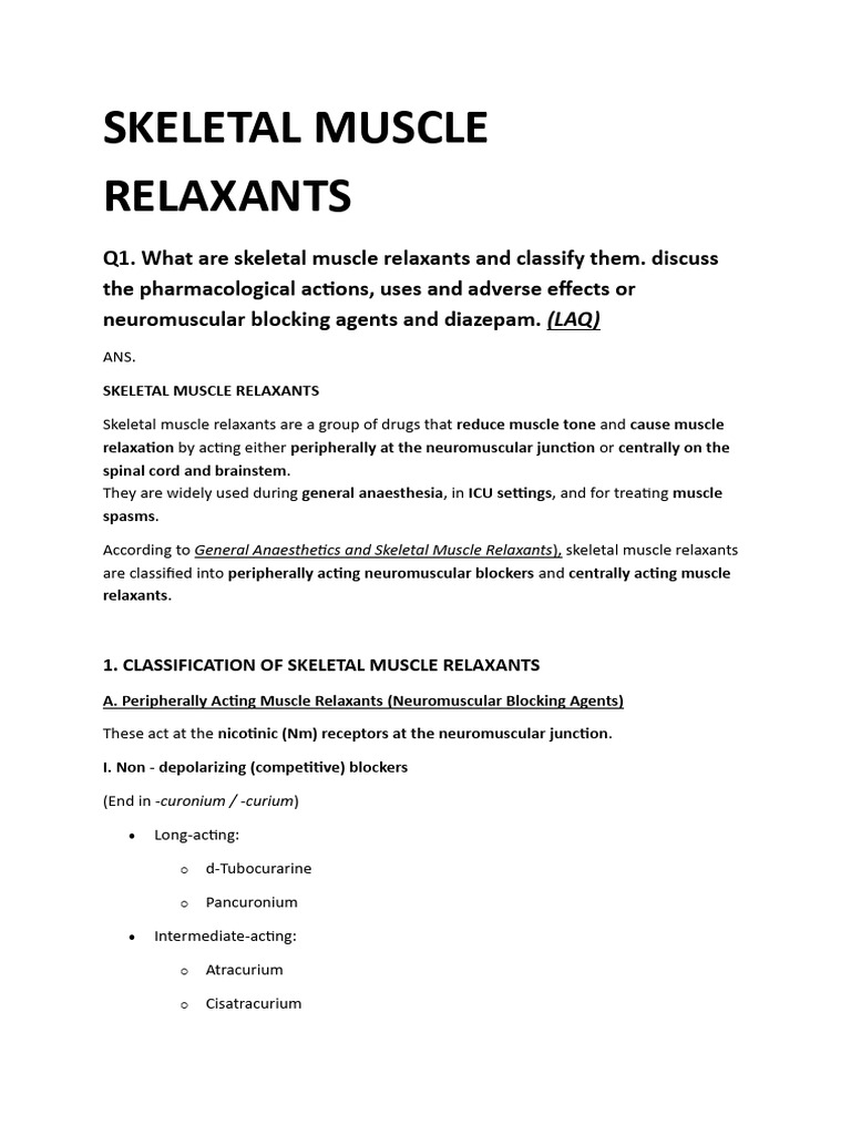 Skeletal Muscle Relaxants | PDF | Medical Specialties | Medical Treatments