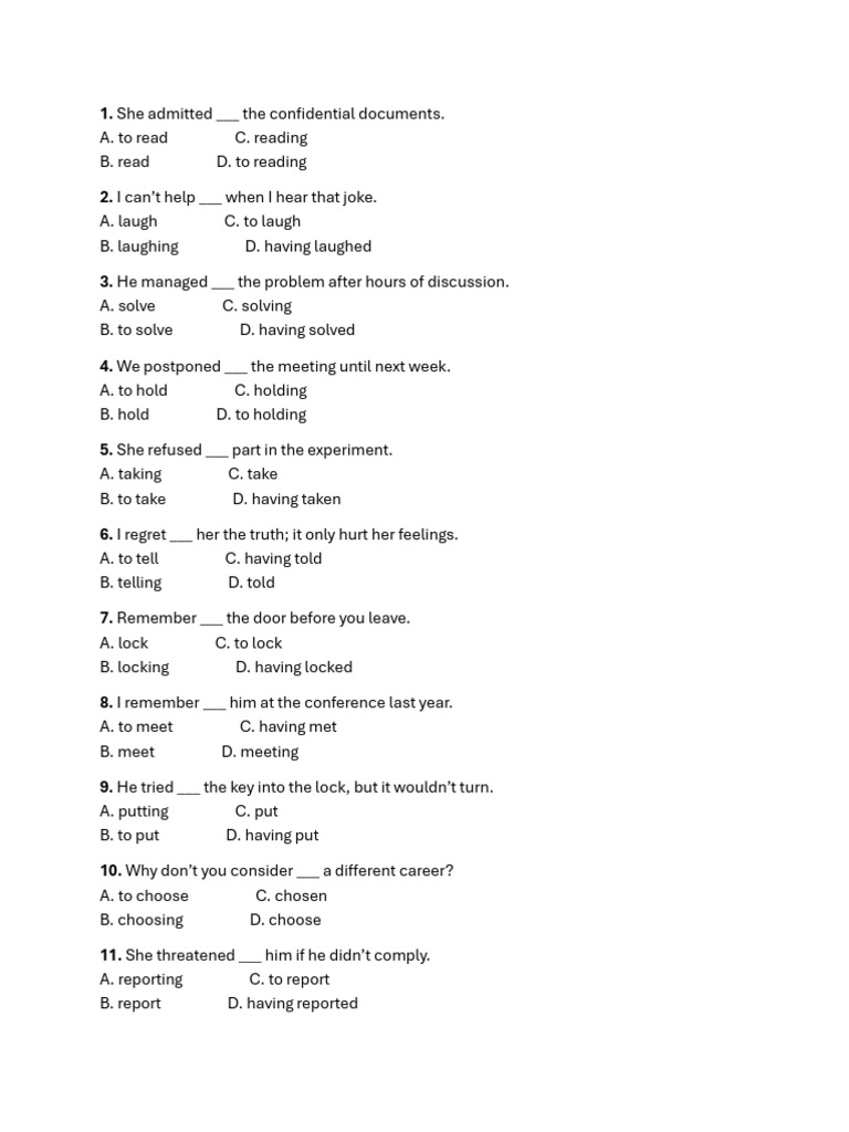 Gerund or infinitive review exercise | PDF