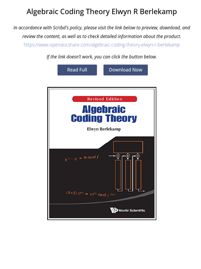 Algebraic Coding Theory Elwyn R Berlekamp | PDF | Code