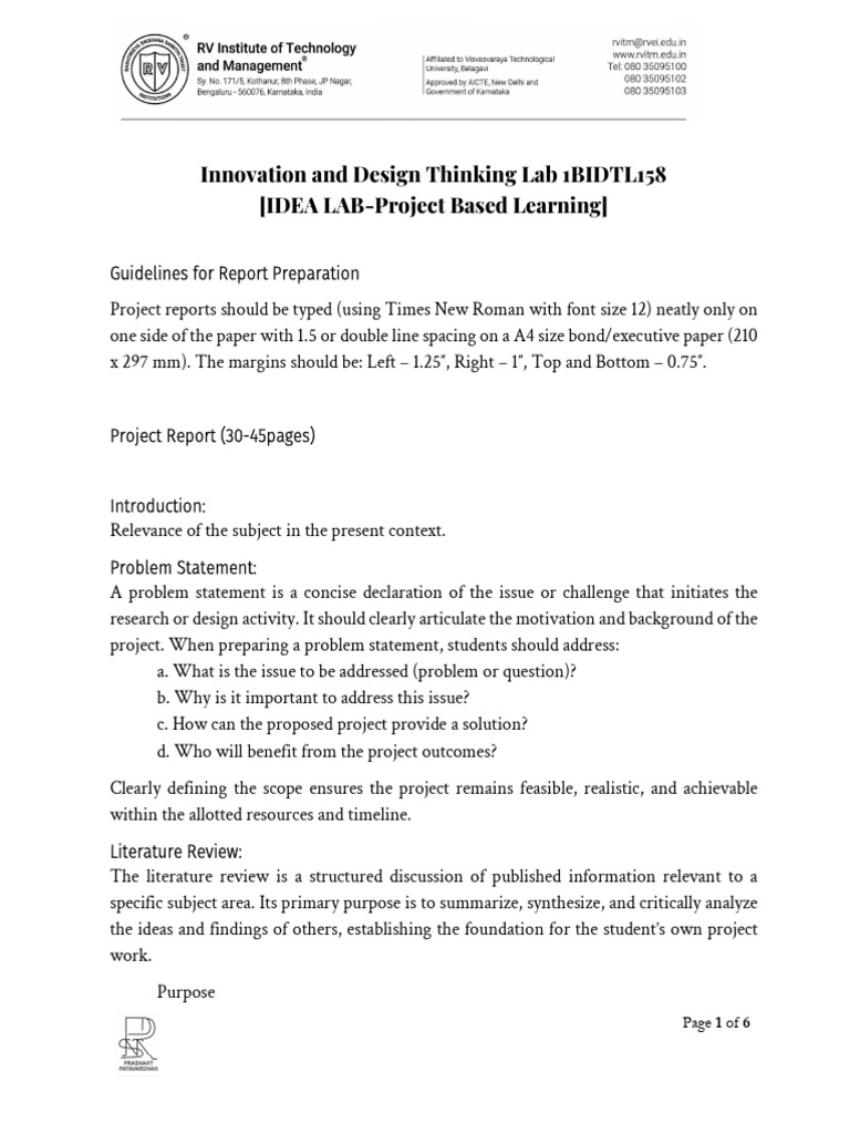 Innovation and Design Thinking Lab 1BIDTL158 Report Guidelines | PDF ...