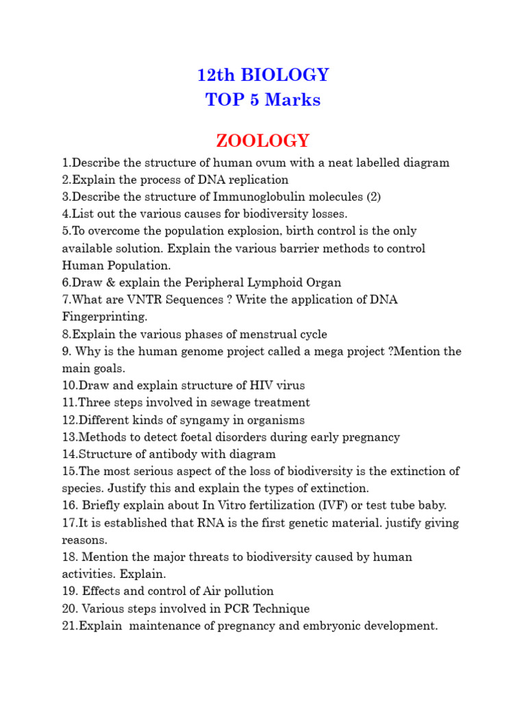 12th Grade Biology: Key Concepts and Topics | PDF | Menstrual Cycle ...