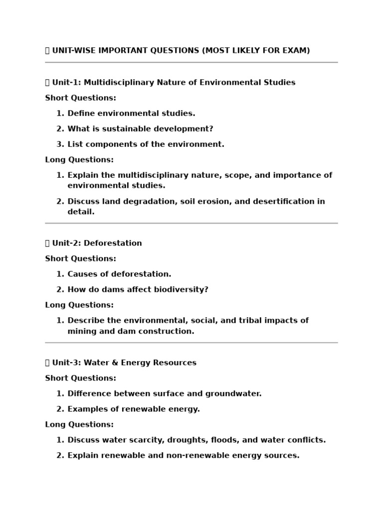 Essential Environmental Studies Exam Questions | PDF | Climate Change ...