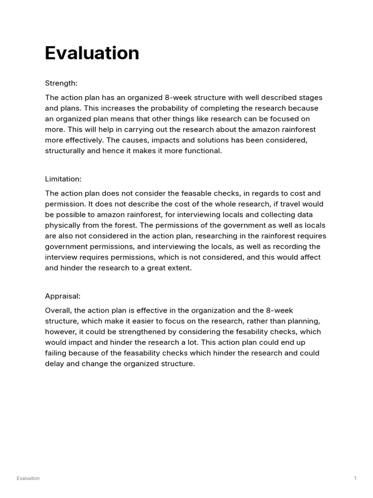 Action Plan Evaluation for Amazon Research | PDF