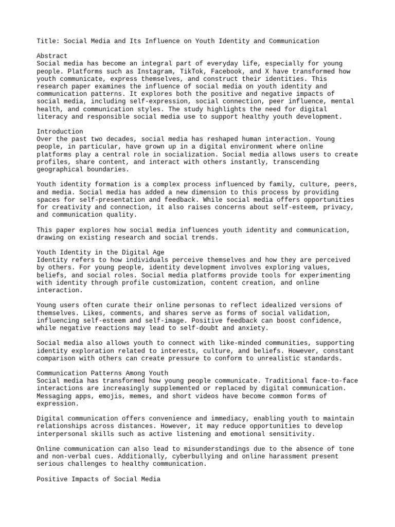 Social Media's Impact on Youth Identity | PDF | Popular Culture & Media ...