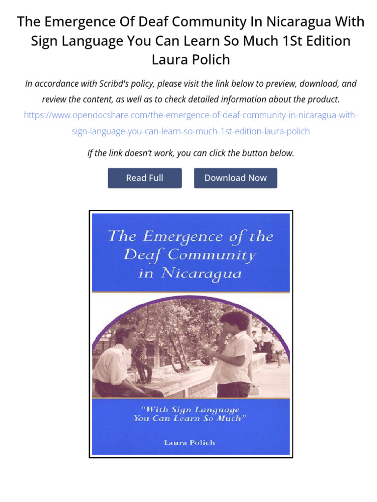 The Emergence of Deaf Community in Nicaragua With Sign Language You Can ...