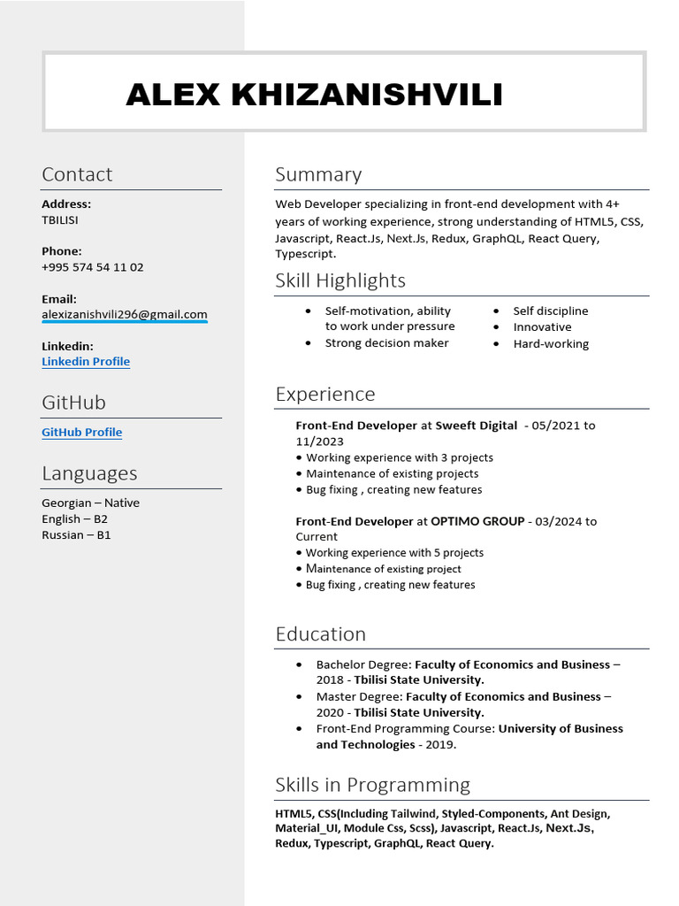 Alex Khizanishvili Cv | PDF