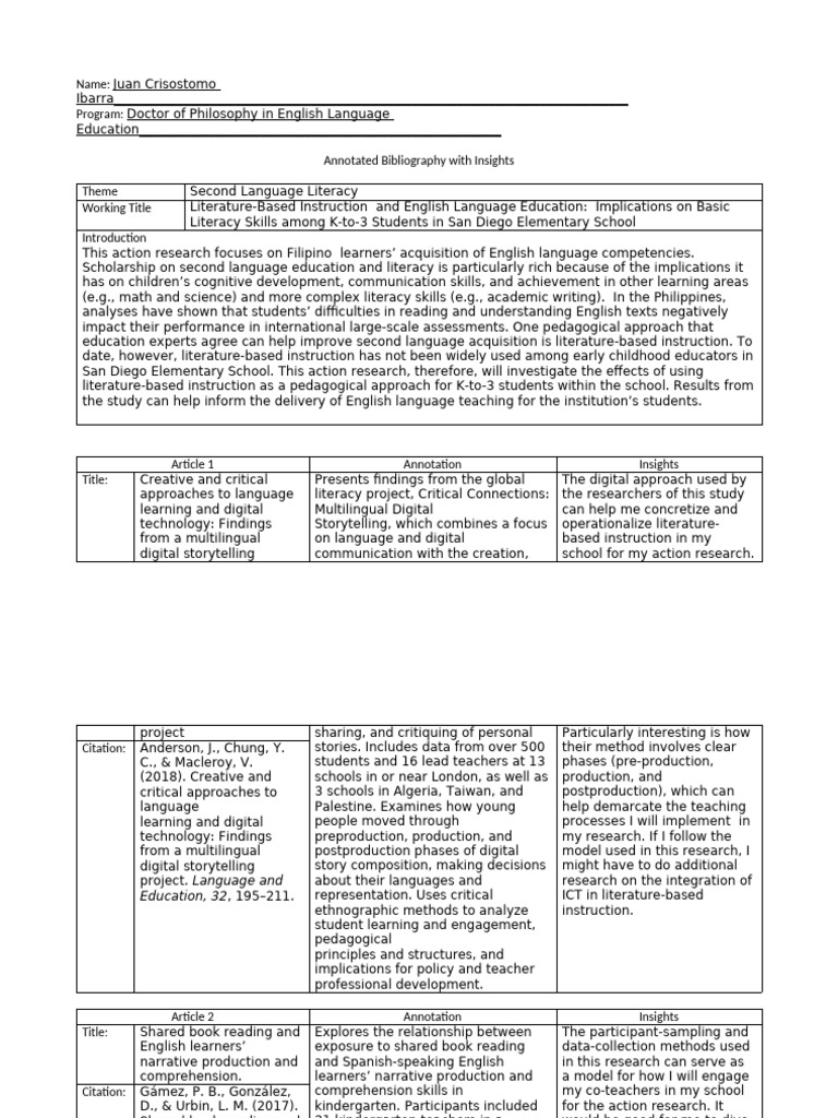Annotated Bibliography Template With Sample | PDF | Language Education ...