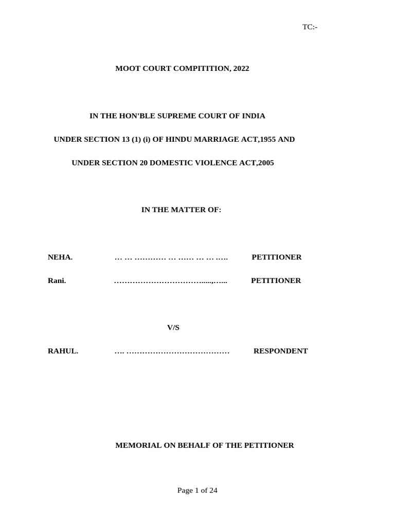 Research Paper Moot Court D 2 | PDF | Marriage | Divorce