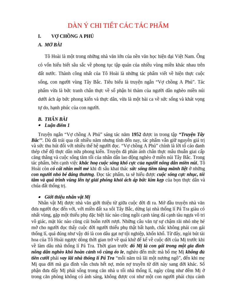 Dàn ý Chi Tiết Các Tác Phẩm | PDF