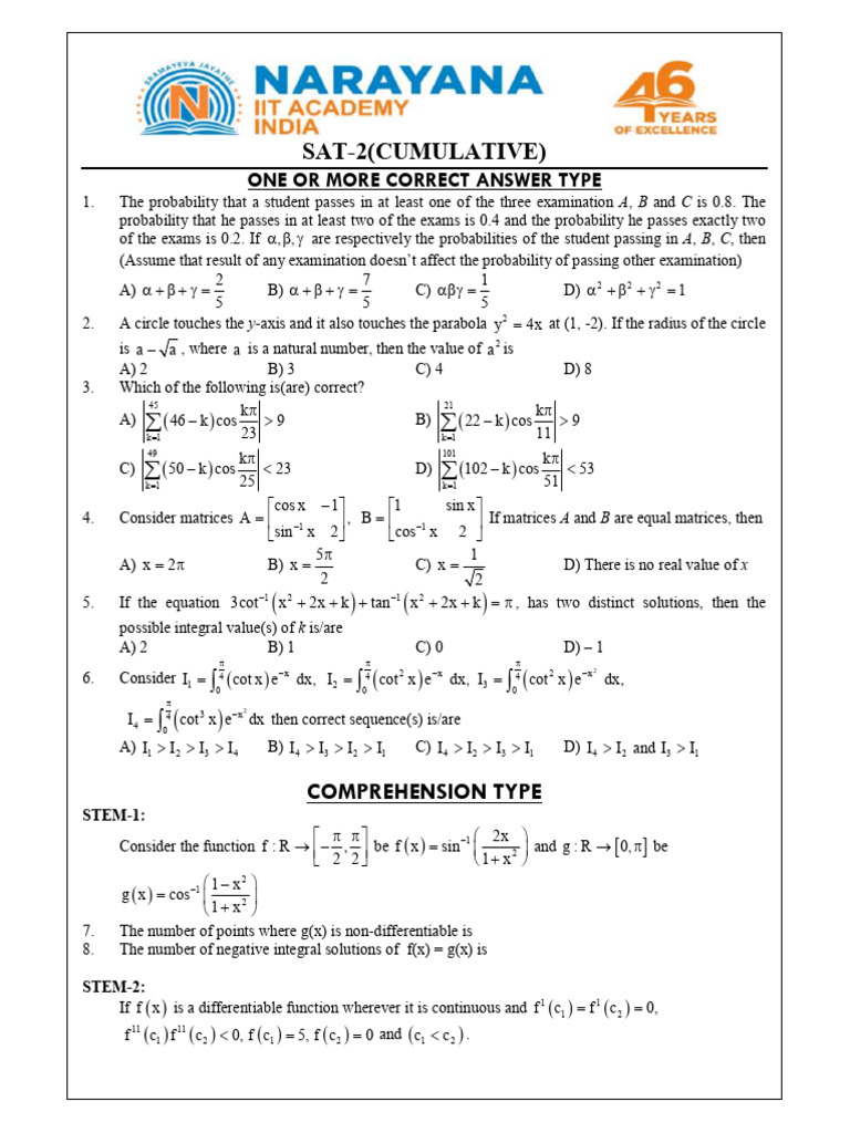 SAT-2 Probability and Math Problems | PDF | Ellipse | Euclidean Geometry
