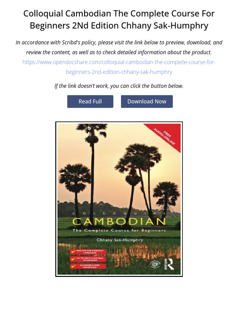 Colloquial Cambodian The Complete Course for Beginners 2nd Edition ...