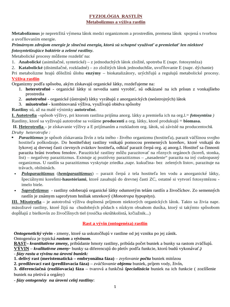 Fyziol.rastlÃ­n- uÄ eb. materiÃ¡l - 1. roÄ . | PDF